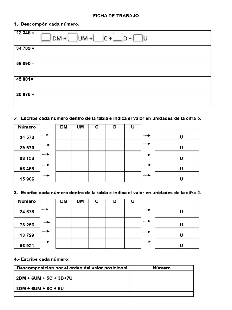 Hojas De Trabajo Para Practicar El Valor Posicional, 3.º Grado