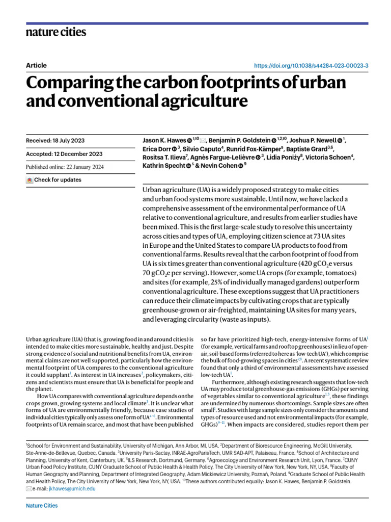 Comparing The Carbon Footprints of Urban | PDF | Agriculture ...