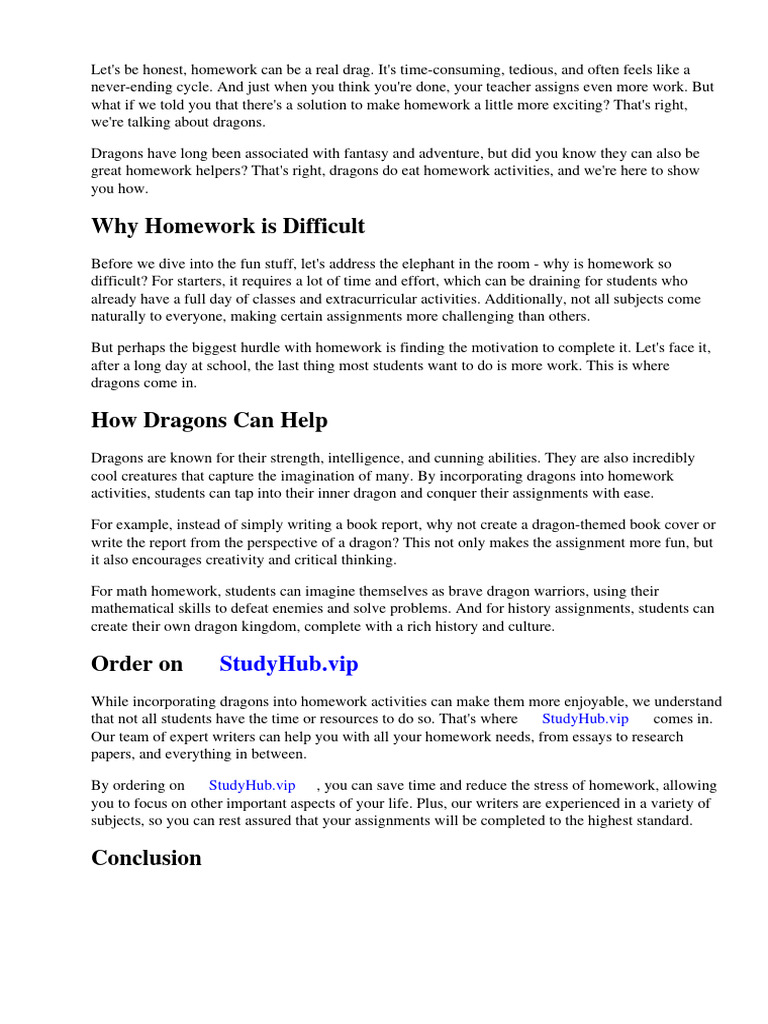 Dragons Do Eat Homework Activities | PDF | Reading Comprehension | Homework