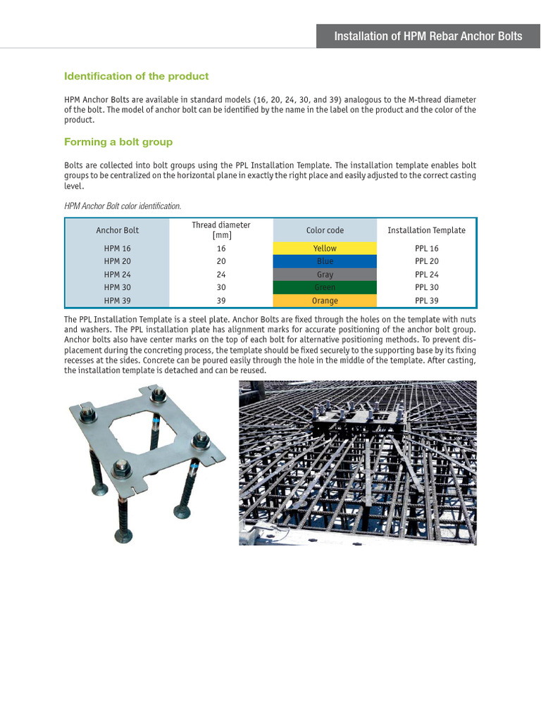 HPM Rebar Anchor Bolt Installation Guide | PDF | Screw | Nut (Hardware)