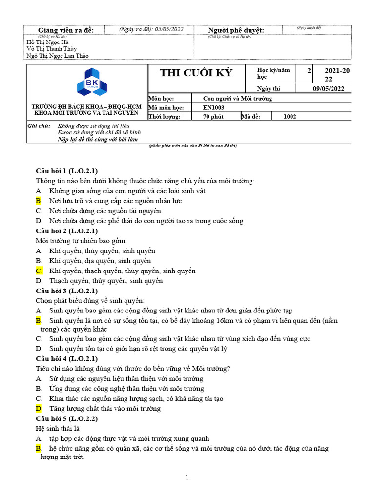 CDTC CNMT de Thi Cuoi Ky Hk212 Ma de 1002 | PDF