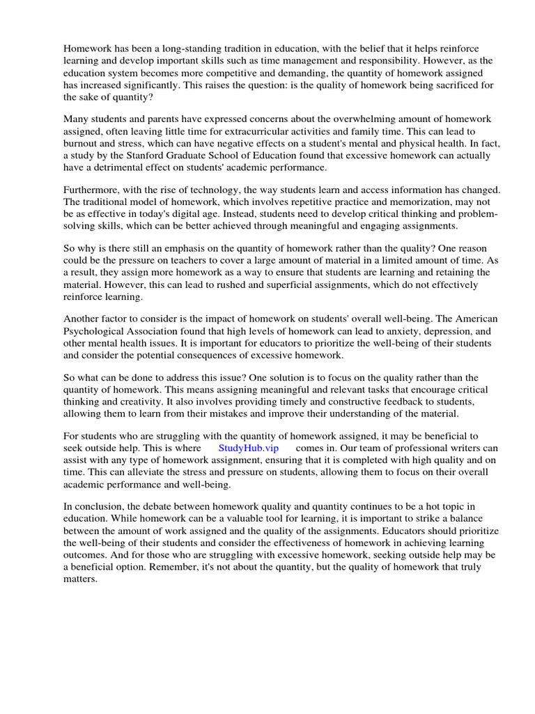 Homework Quality Vs Quantity | PDF | Homework | Teachers