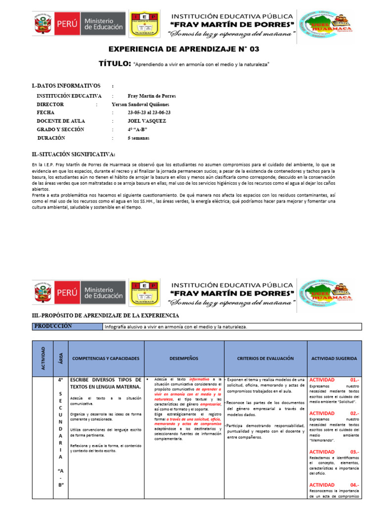 1 EXPERIENCIA DE APRENDIZAJE N° 2 - 2023 | PDF | Aprendizaje | Residuos