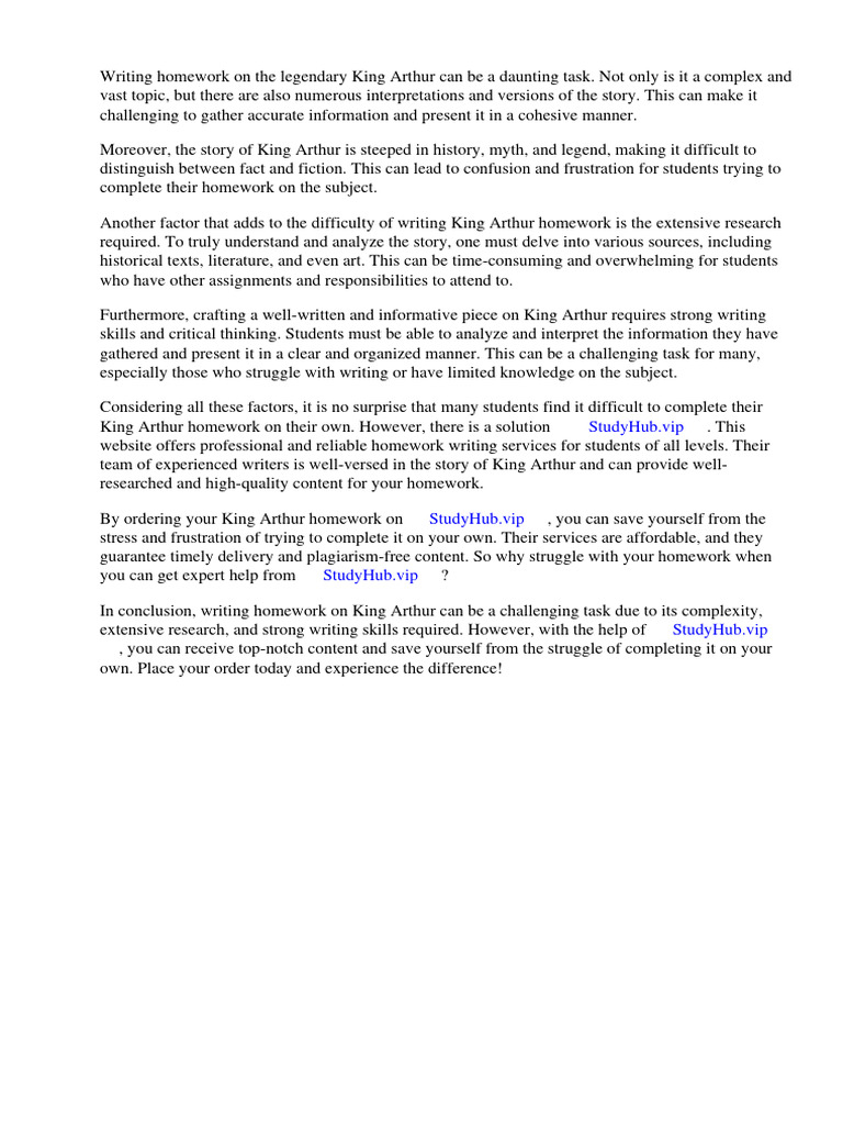 King Arthur Homework | Download Free PDF | English As A Second Or ...