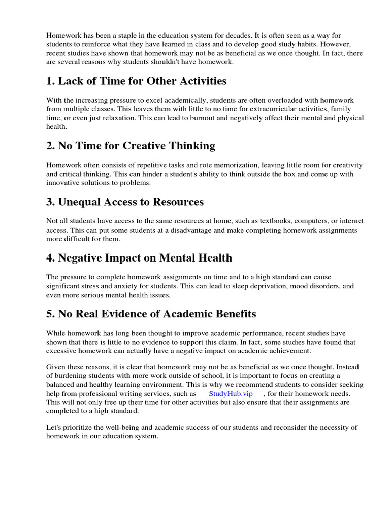 Why Students Shouldnt Have Homework Facts | PDF | Homework | Mental ...