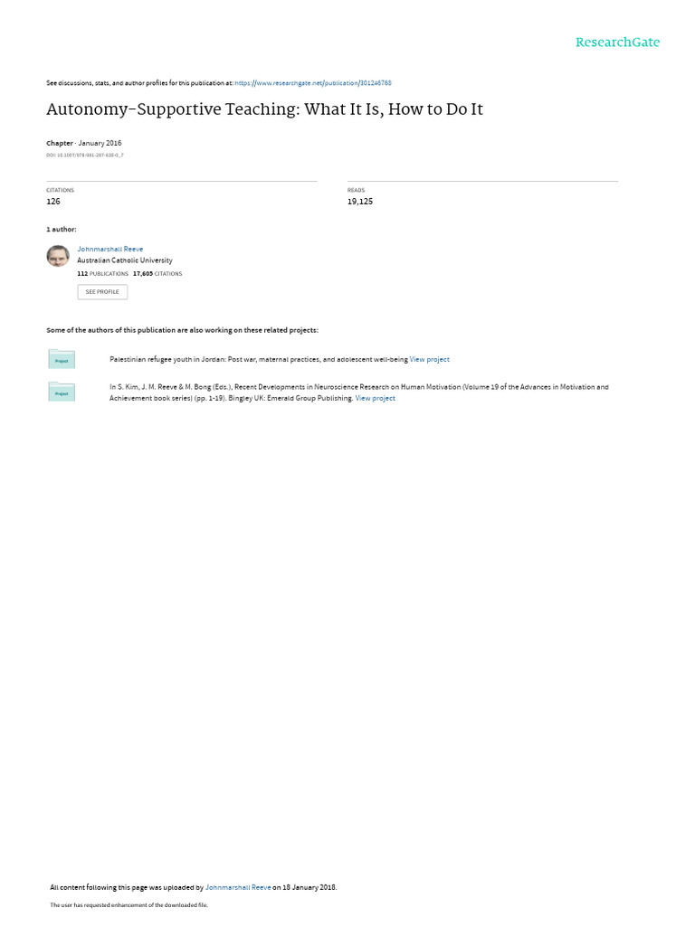 Autonomy-Supportive Teaching What It Is How To Do | PDF