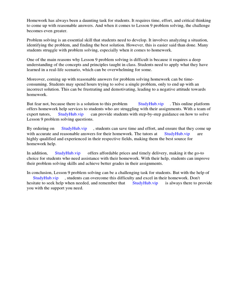 My Homework Lesson 9 Problem Solving Reasonable Answers | PDF ...