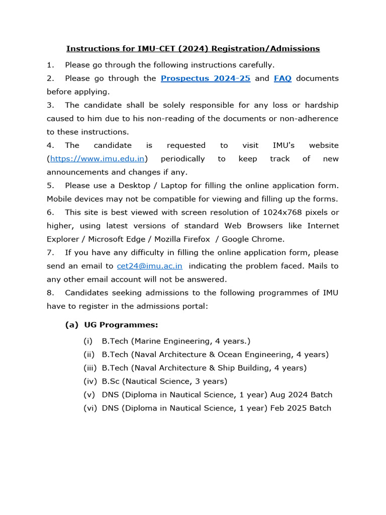 IMU-CET 2024 Registration Guidelines | PDF | Software | Computing