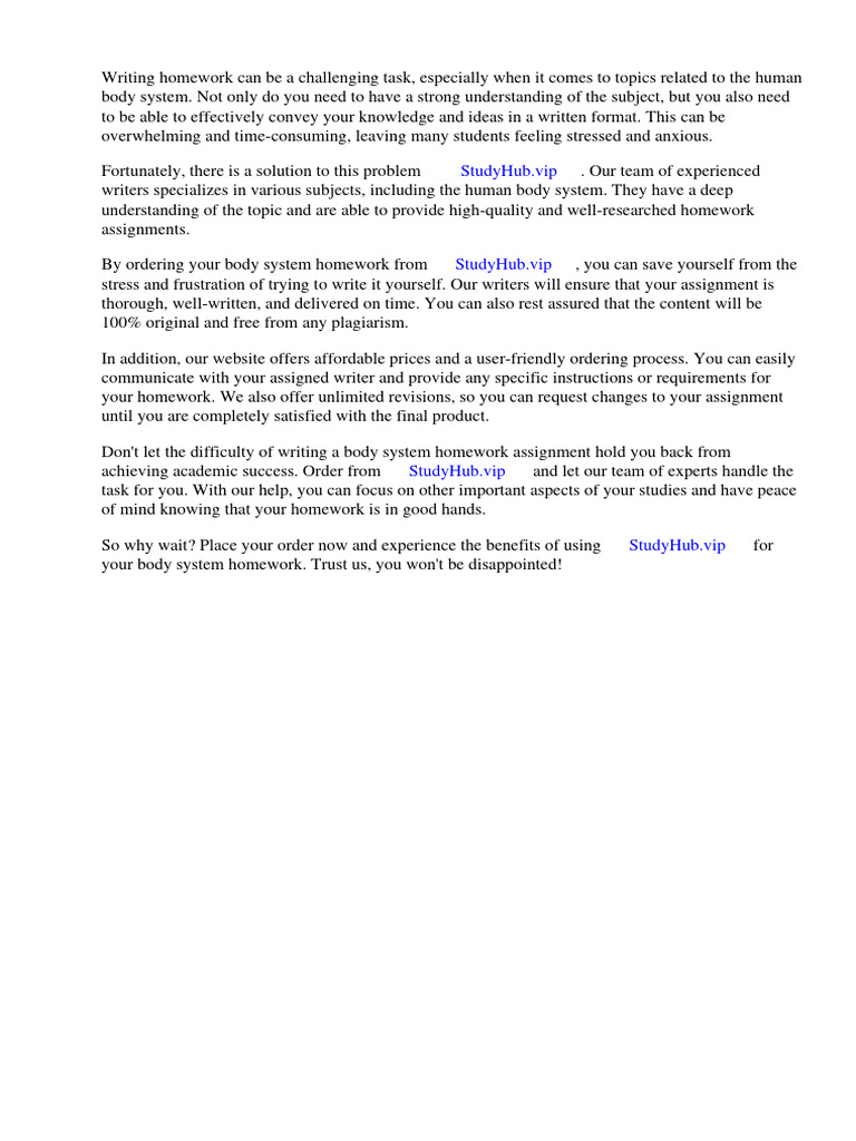 Body System Homework | PDF | Human Body | Homework