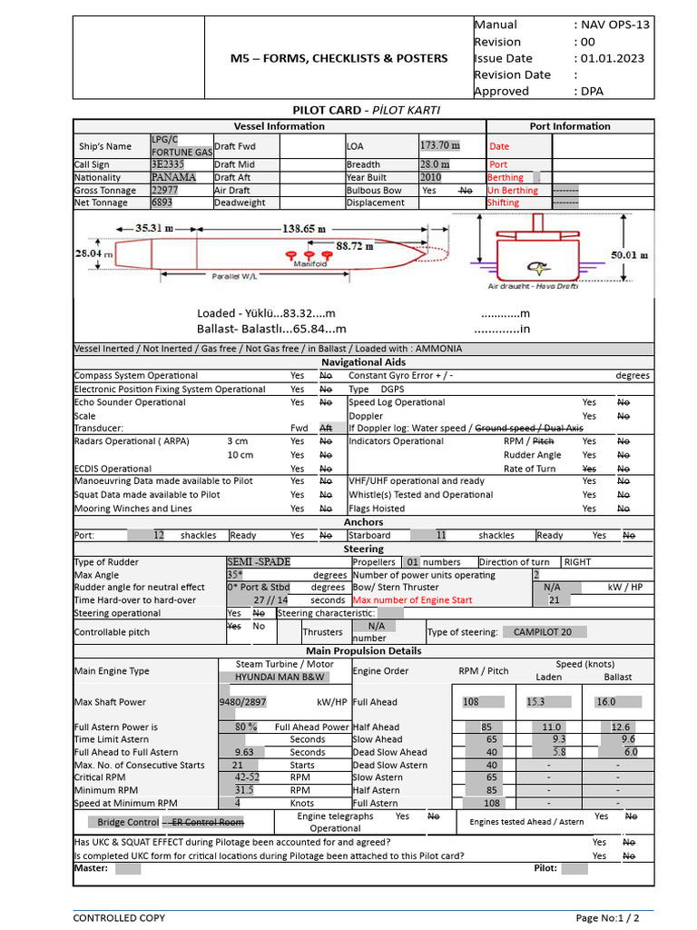 234 - Nav Ops 13 - Pilot Card New | PDF | Marine Propulsion | Shipping