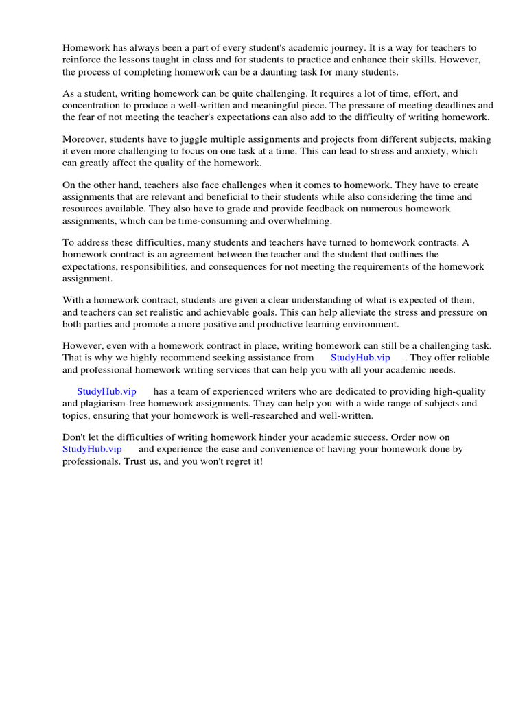 Homework Contract Teacher Student | Download Free PDF | Homework | Teachers