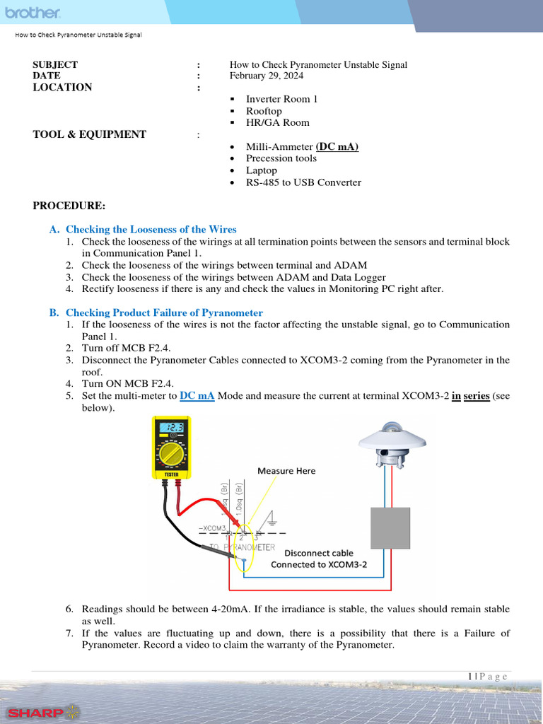 Procedure On How To Check Pyranometer Unstable Signal Rev 1 Pdf