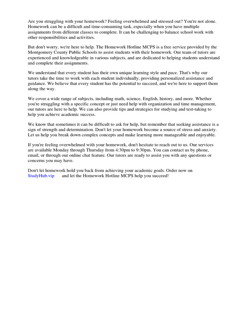 Homework Hotline Mcps | Download Free PDF | Homework