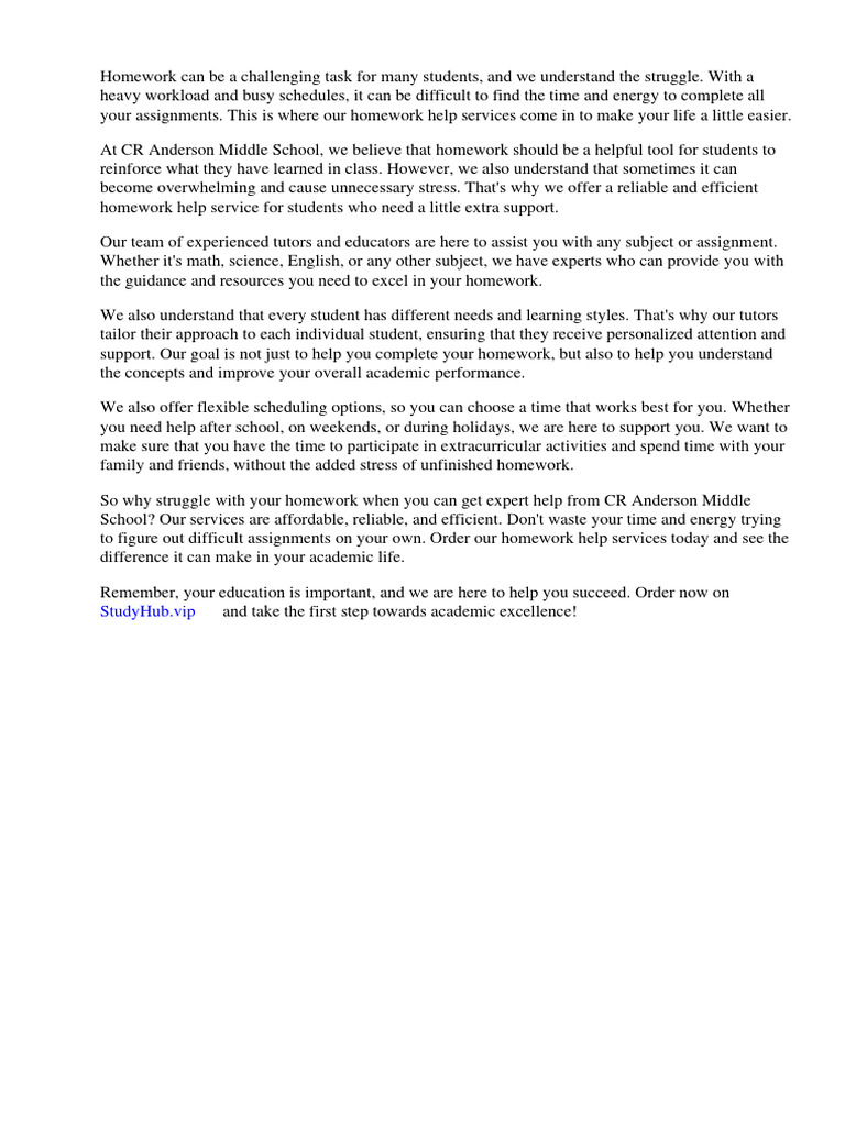 CR Anderson Middle School Homework | PDF | Homework | Teachers