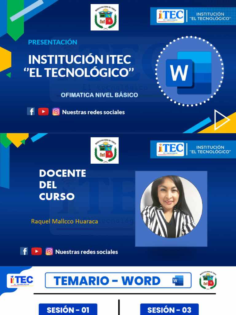 Ofimatica Nivel Basico - Word Clase #01 - Institucion El Tecnologico | PDF Ofimatica Nivel Basico - Word Clase #01 - Institucion El Tecnologico | PDF