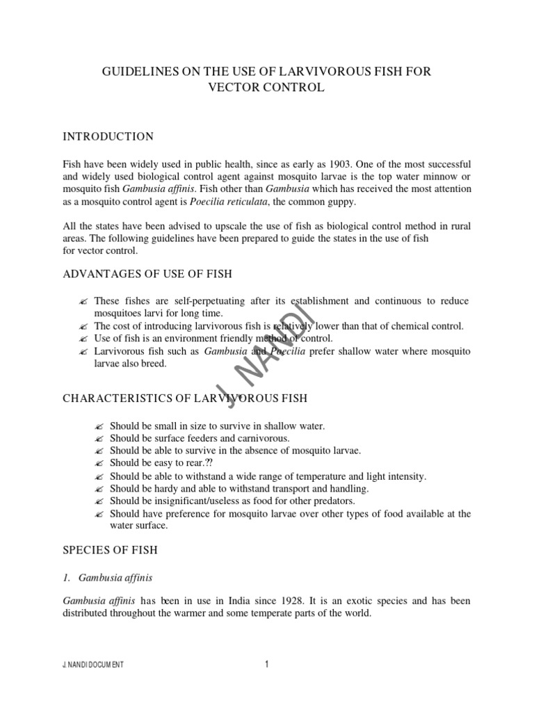 Guidelines For Use of Larvivorus Fish | PDF | Water