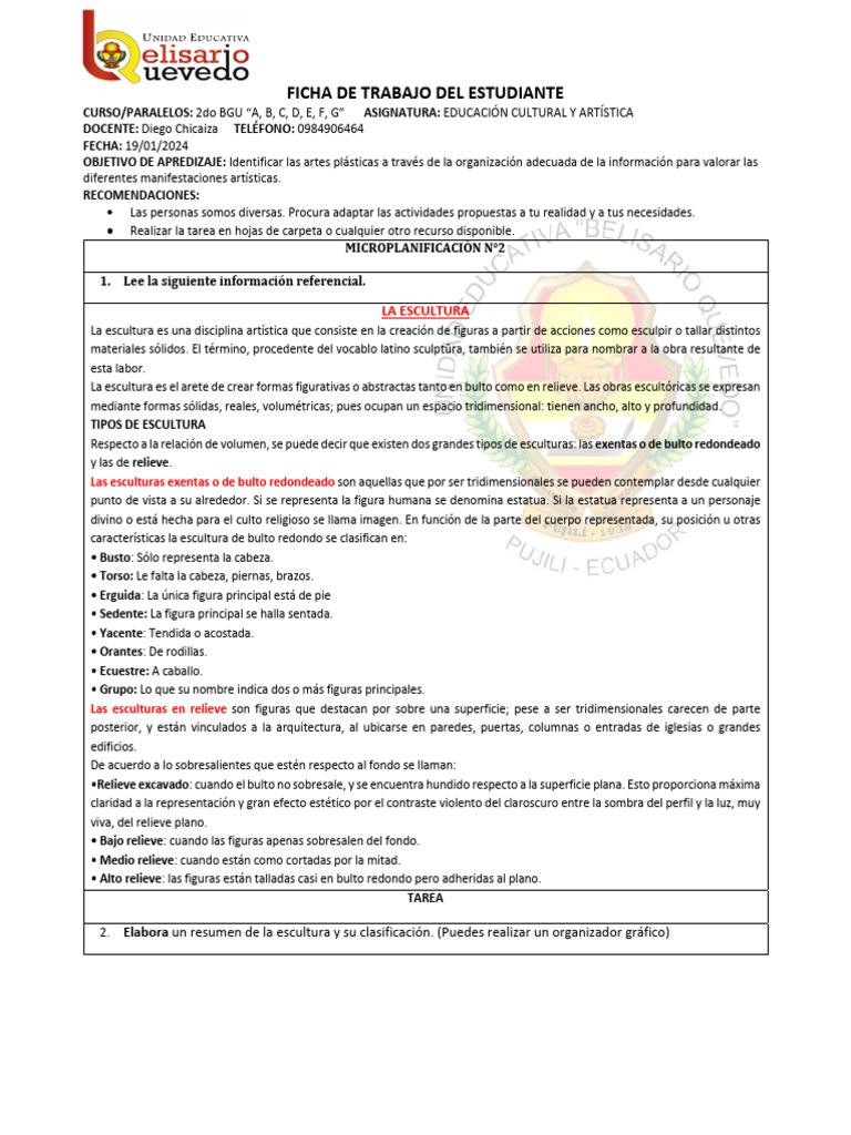 ECA FICHA PEDAGÓGICA 2BGU (4) | PDF | Escultura