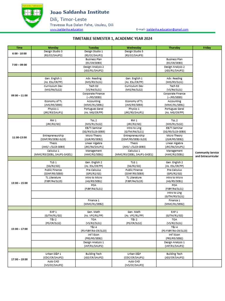 TIMETABLE SEMESTER 1 2024 - MARCH 5-Rev 2 | Download Free PDF | Economies