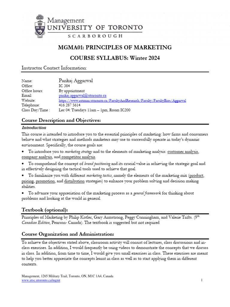 Course outline_MGMA01_2024Winter | PDF | Marketing | Academic Dishonesty