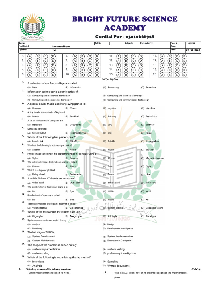 Computer Science Exam Prep | PDF | Bit | Input/Output