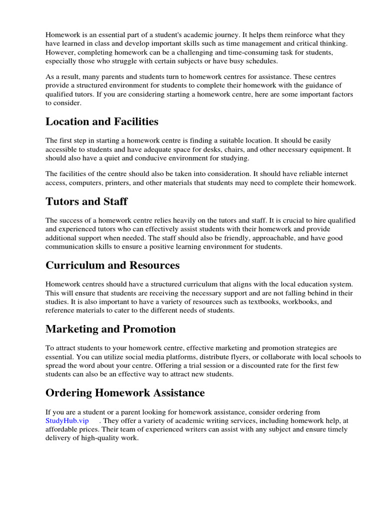 Starting A Homework Centre | PDF | Homework | Teachers