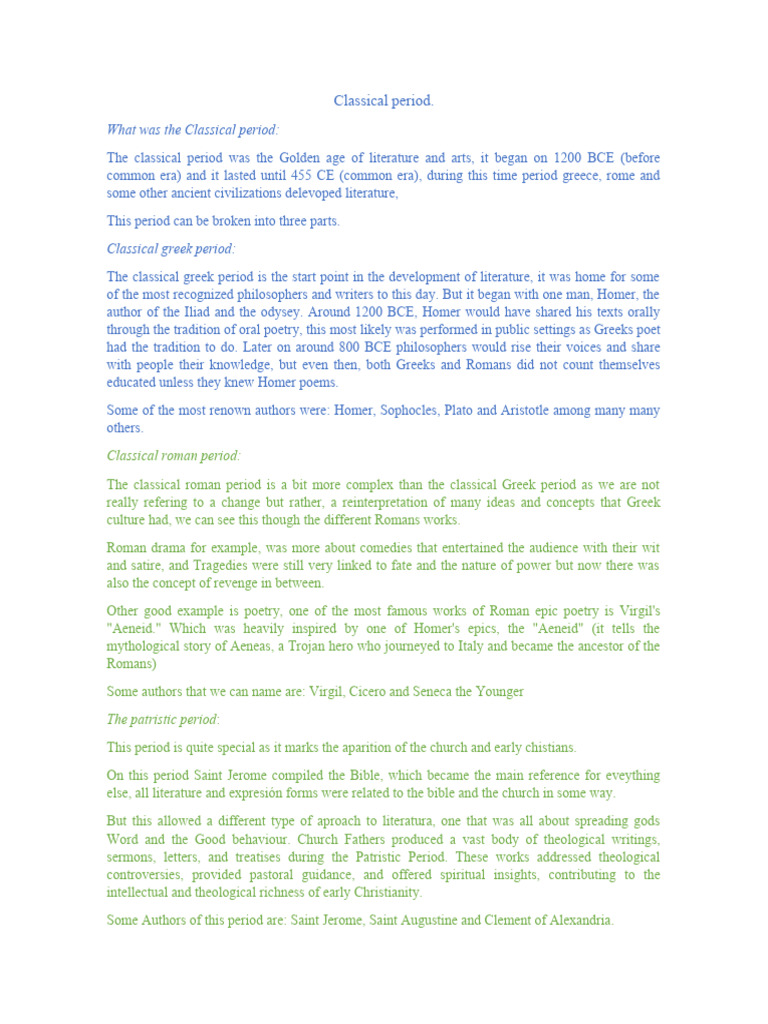 Overview of the Classical Period | PDF | Homer | Poetry