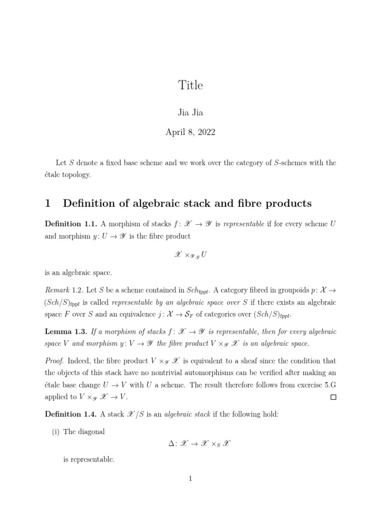 Title: 1 Definition of Algebraic Stack and Fibre Products | Download ...