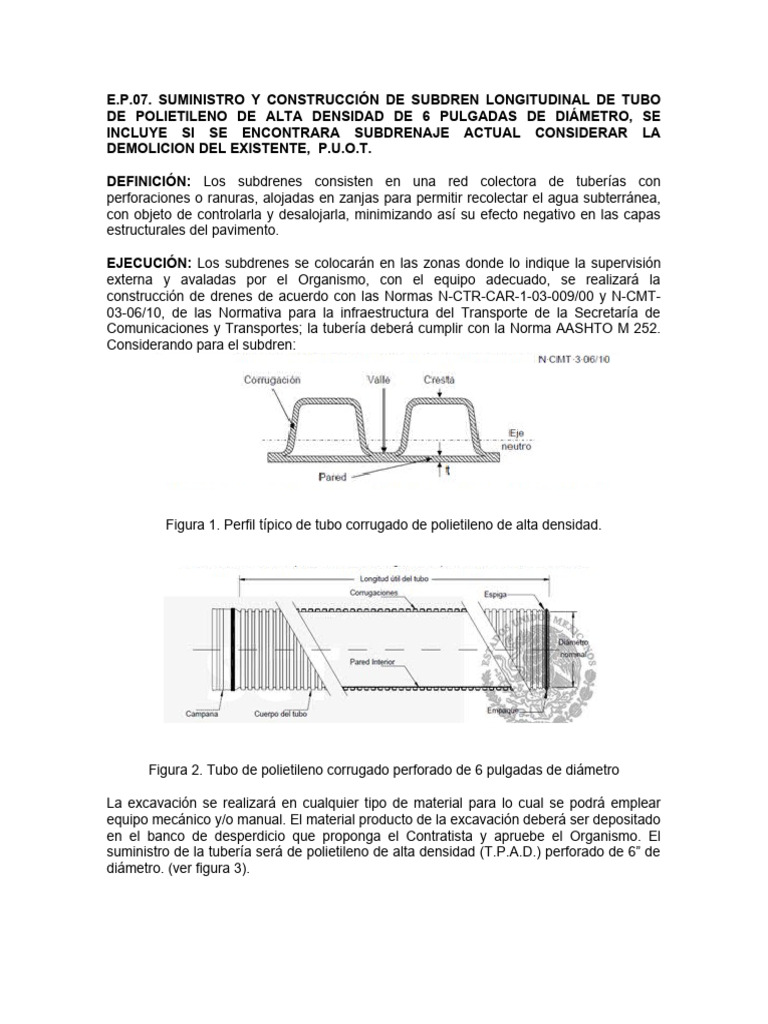Ep Sub Dren Longitudinal. | PDF | Tubería (transporte de fluidos ...