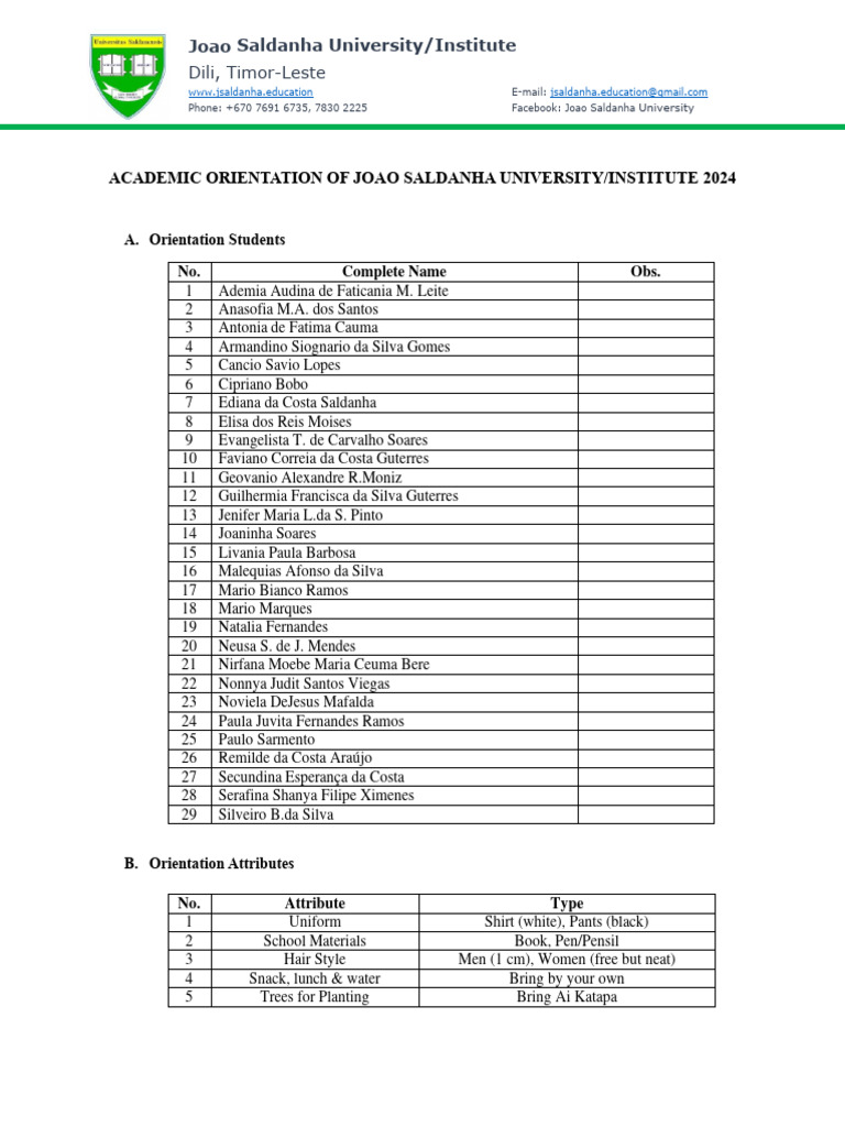 Academic Orientation Schedulu | PDF