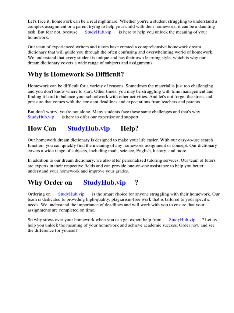 Homework Dream Dictionary | PDF | Dream | Homework