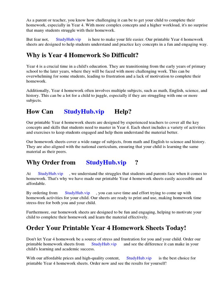 Printable Year 4 Homework Sheets | PDF | Worksheet | Homework
