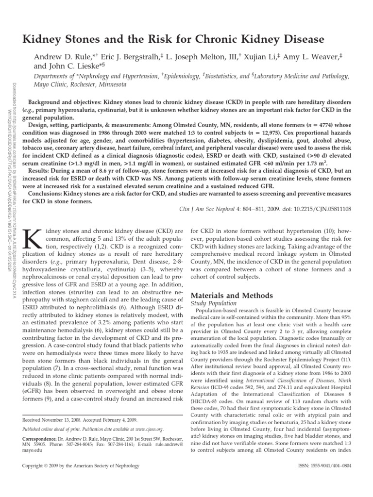 Kidney Stones and The Risk For Chronic Kidney.21 | Download Free PDF ...
