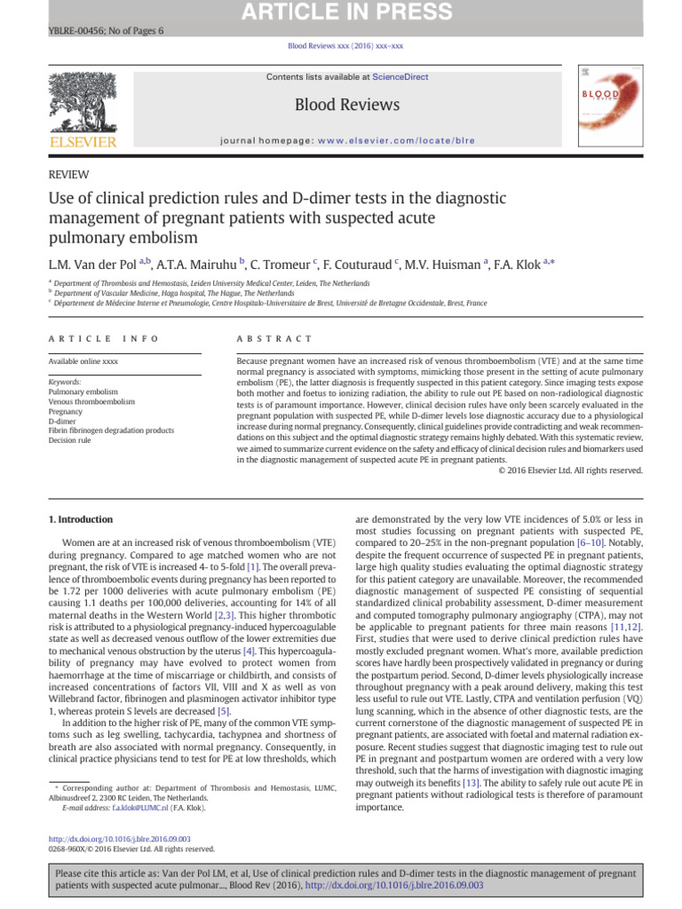 Vanderpol 2016 | PDF | Pregnancy | Sensitivity And Specificity
