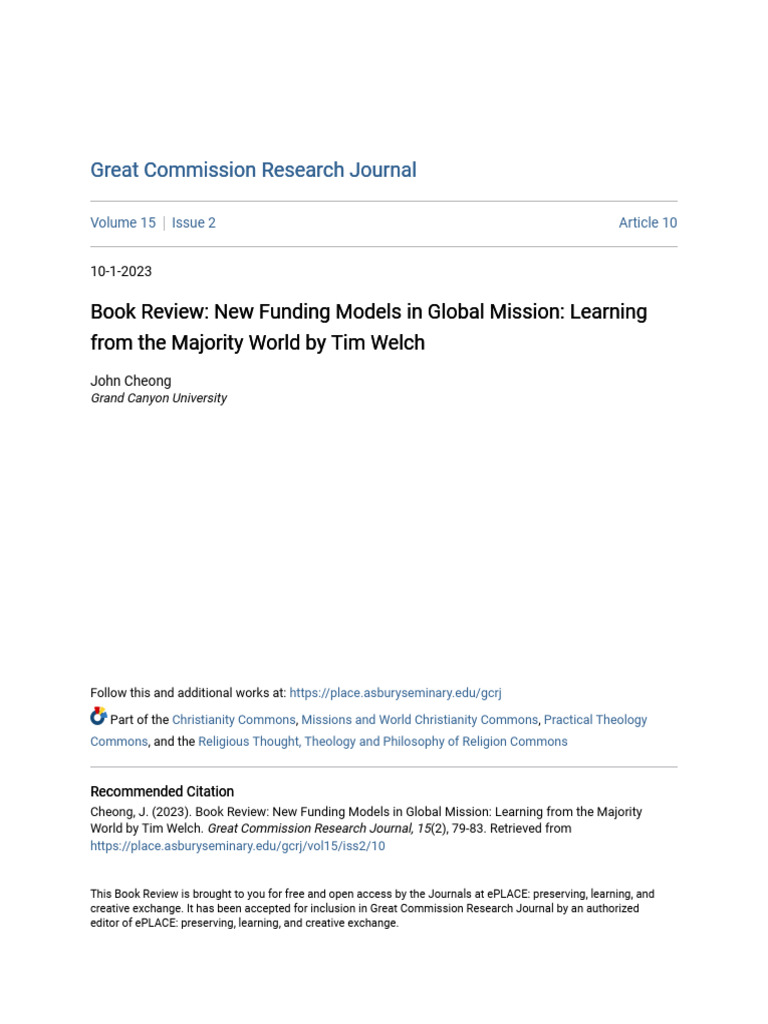 Book Review - New Funding Models in Global Mission | PDF | Christian ...
