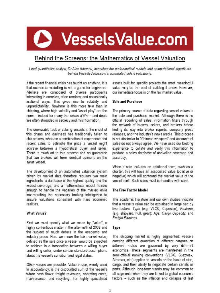 Vessel Valuation for Analysts | PDF | Valuation (Finance) | Sales
