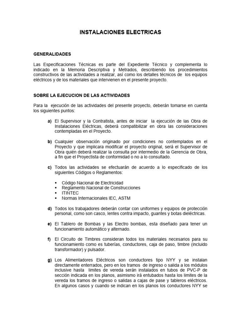 5.00. Especificaciones Tecnicas Instalaciones Electricas | PDF | Lámpara fluorescente | Tornillo