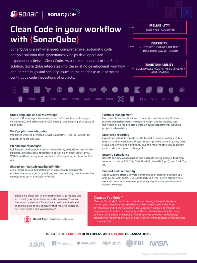 SonarQube One Pager | PDF | Software Quality | Systems Engineering