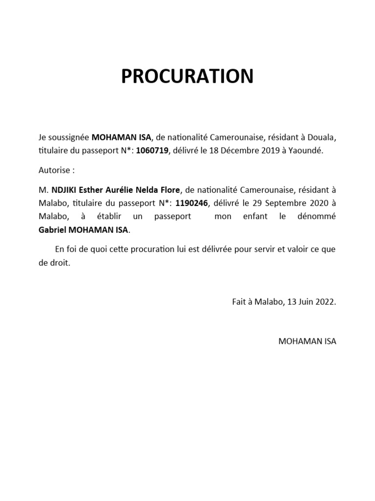 Procuration pour passeport d'enfant | PDF