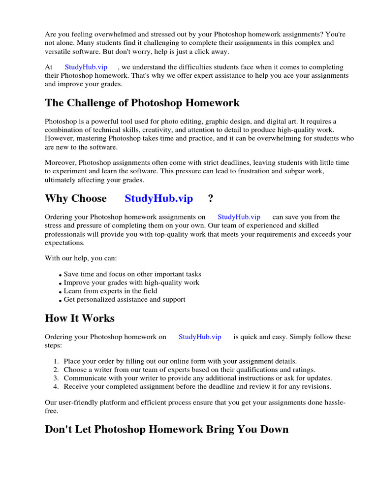 Photoshop Homework Assignments | PDF | Adobe Photoshop | Image Editing
