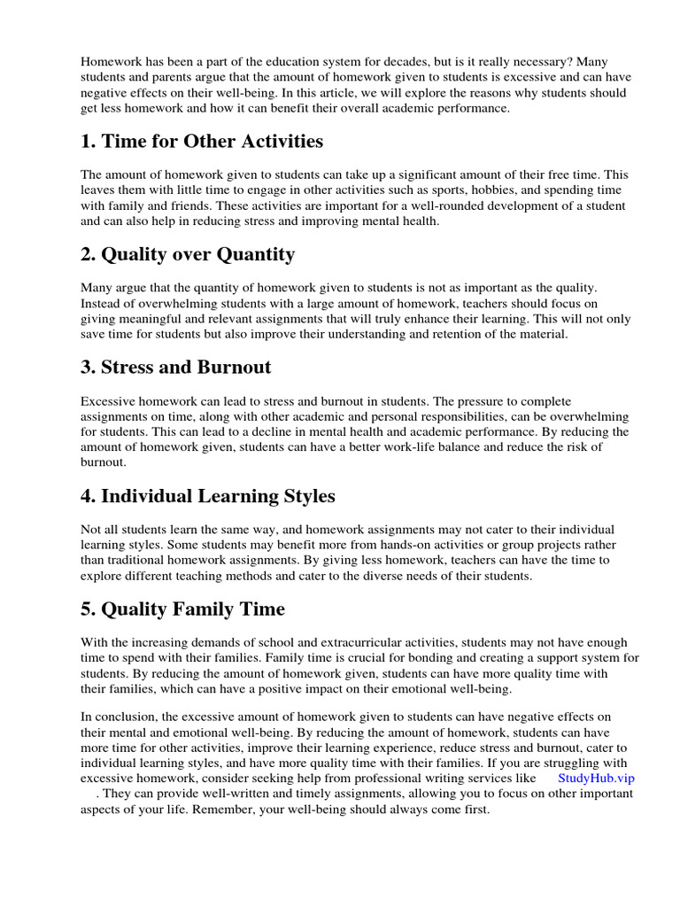 Why Should Students Get Less Homework | Download Free PDF | Homework ...