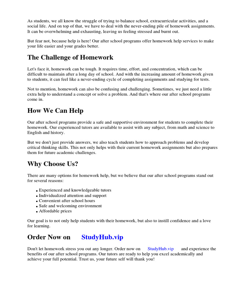 After School Programs Homework Help | PDF | Homework | Schools