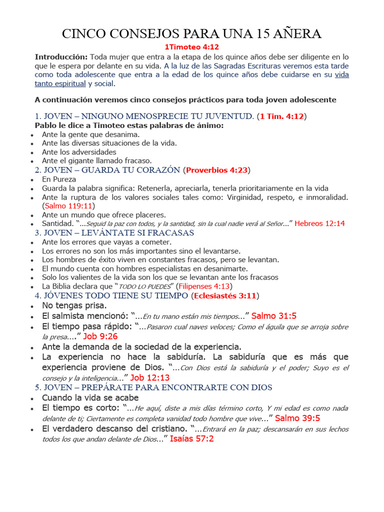 Cinco Consejos Para Una 15 Añera | PDF