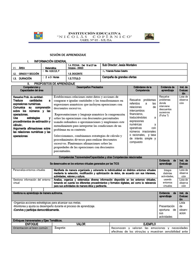 Modelo de sesion | PDF | Aprendizaje | Salón de clases
