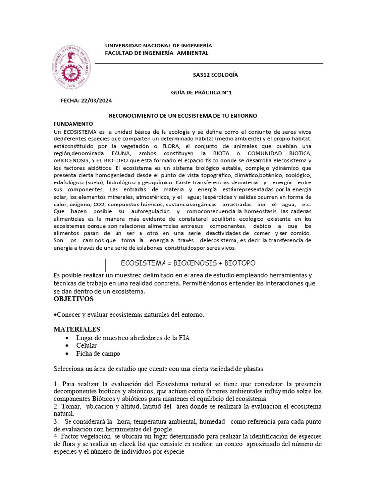 Práctica 1-Ecología | PDF | Ecosistema | Entorno natural