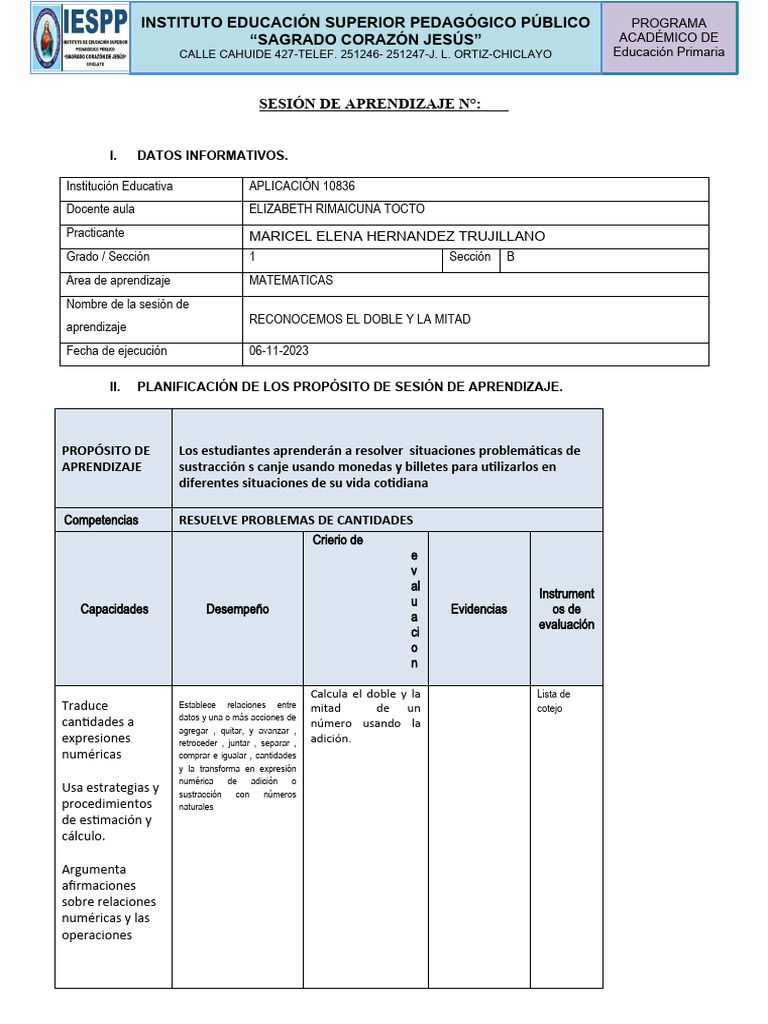 SESIÓN - DE - APRENDIZAje - Doble y Mitad-Corregido 10 | PDF | Aprendizaje | Evaluación