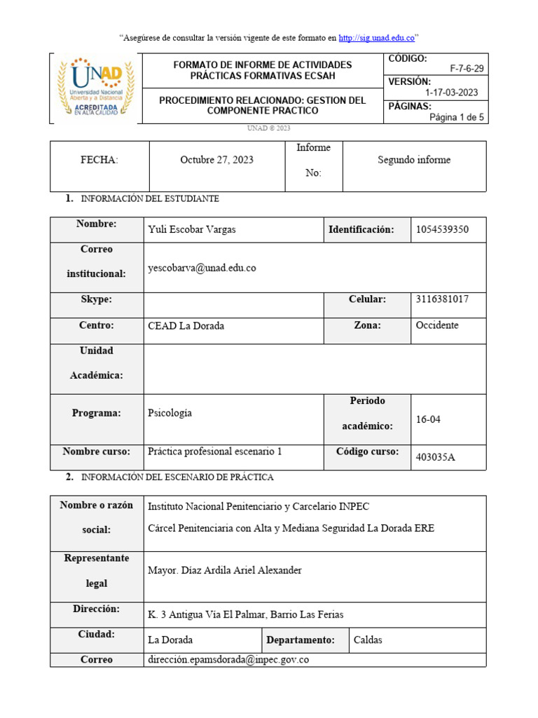 Informe Prácticas Psicológicas en INPEC | PDF | Correcciones | Sicología