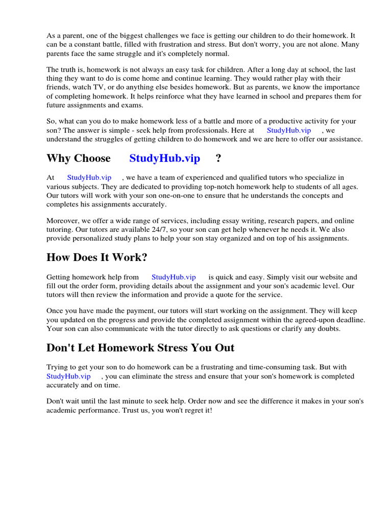 How Do I Get My Son To Do Homework | PDF | Homework | Thought