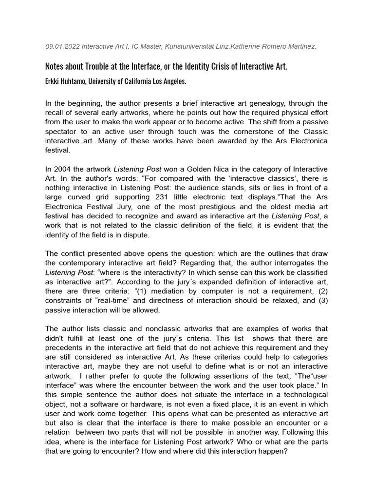 Interactive Art's Identity Crisis | PDF | Interactive Art | Interface ...
