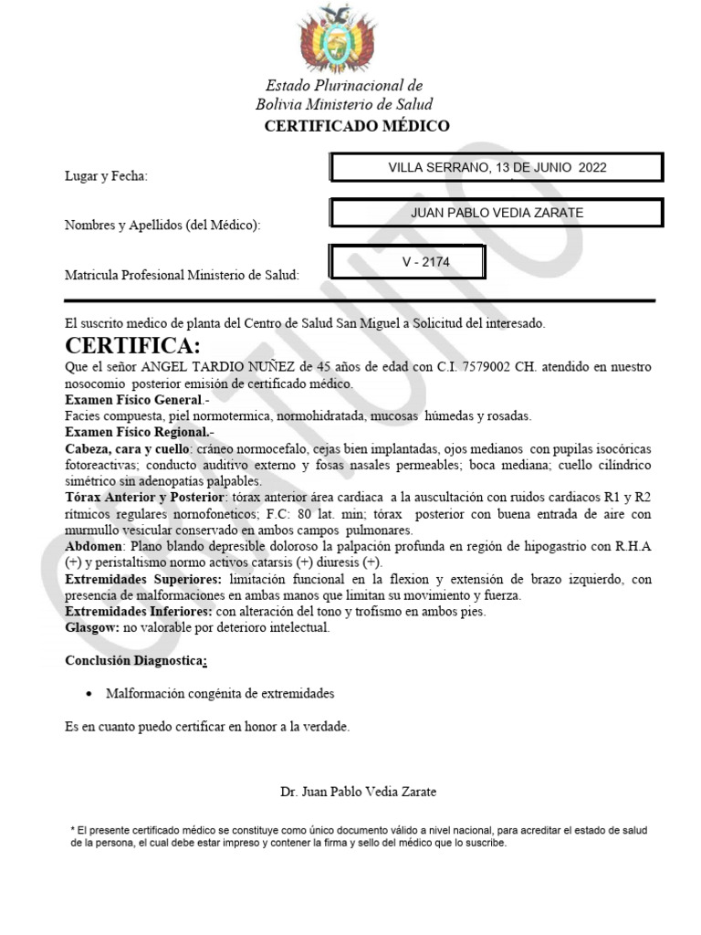 Certificado Medico Oficial Ministerio | PDF