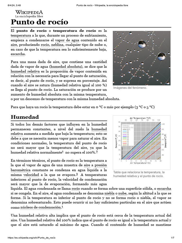 Definición y cálculo del punto de rocío | PDF | Humedad | Gases